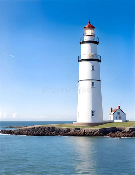Lighthouse In The Morning Sea Shore Beacon Building At Scenery Nature Ocean Landscape Nautical
