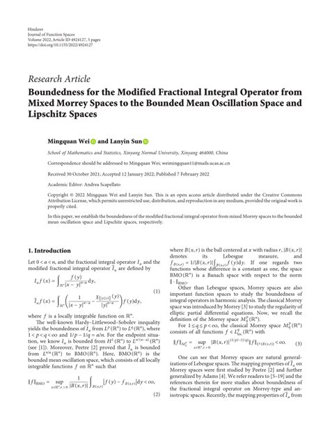 Pdf Boundedness For The Modified Fractional Integral Operator From Mixed Morrey Spaces To The