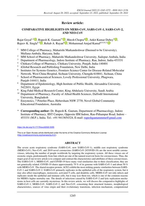 Pdf Comparative Highlights On Mers Cov Sars Cov 1 Sars Cov 2 And