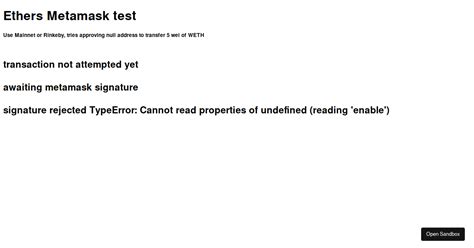 Ethers Metamask React Forked Codesandbox