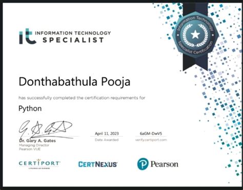Pooja Donthabathula On Linkedin Python Certiport Pearson Certified