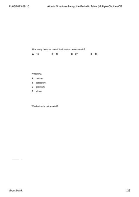 SOLUTION Atomic Structure The Periodic Table Multiple Choice Qp Studypool