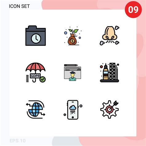 User Interface Pack Of 9 Basic Filledline Flat Colors Of Education Secure Breathe Tick Gdpr