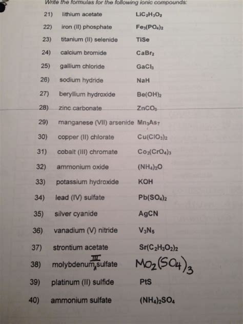 Ionic Naming Practice KEY MS MCLARTY S CLASSES