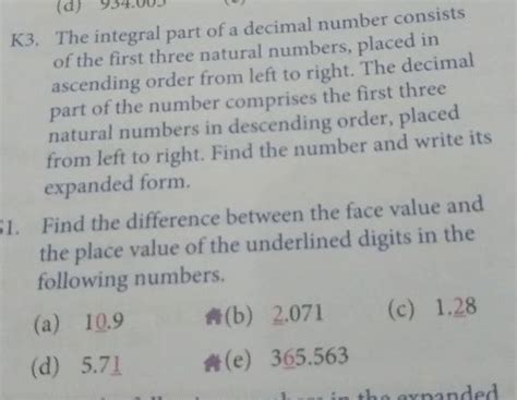 K3 The Integral Part Of A Decimal Number Consists Of The First Three Nat