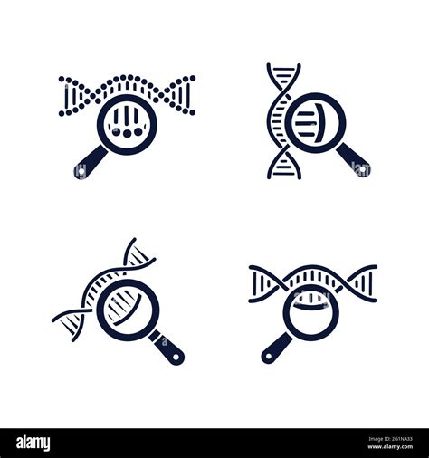 Dna Testing Icons Set Dna Chain In Magnifying Glass Sign Genetic