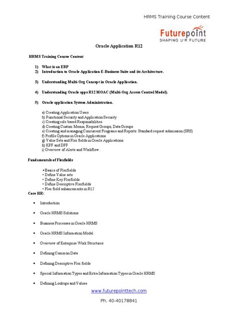 Oracle Application R12 Hrms Training Course Content Pdf Computer
