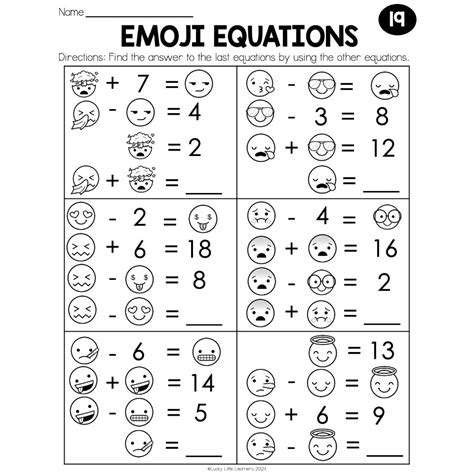 Logic Puzzle Emoji Equations Addition Subtraction Within 20 19