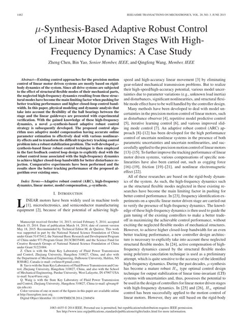 Pdf Synthesis Based Adaptive Robust Control Of Linear Motor Driven