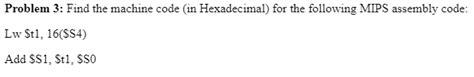 Solved Find The Machine Code In Hexadecimal For The