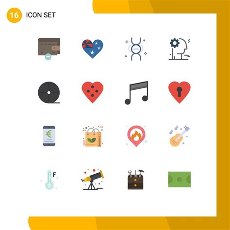 Pictogram Set Of 16 Simple Flat Colors Of Technology Film Genetics Devices Gear Editable Pack Of