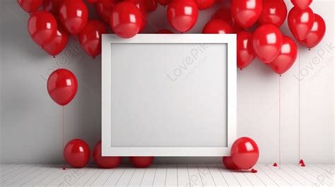 3d 렌더링 빨간색 풍선이 벽에 걸려 있는 빈 프레임으로 바닥에 흩어져 있습니다 살다 배경 빈 풍선 배경 흩어져 배경 이미지 Hd 살다 빈 풍선 흩어져 배경