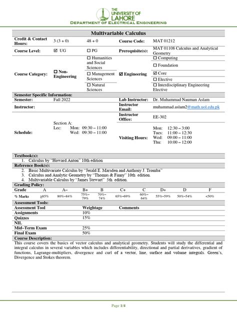 multivariable calculus course outline pdf observation science
