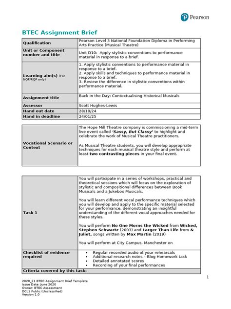 Btec Assignment Brief Template D10 Pdf