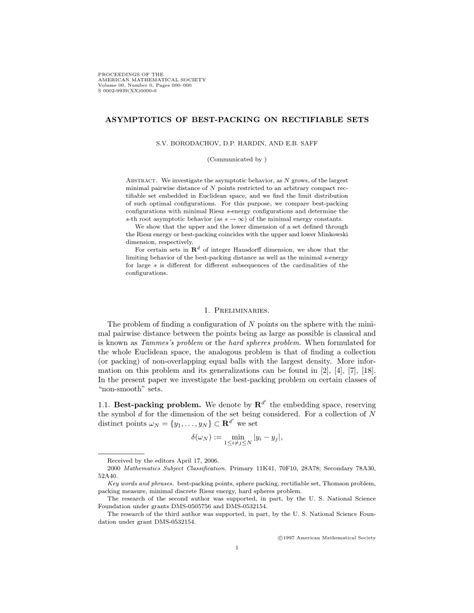 Pdf Asymptotics Of Best Packing On Rectifiable Sets