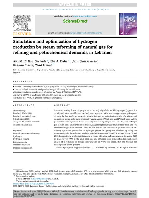 Pdf Simulation And Optimization Of Hydrogen Production By Steam Reforming Of Natural Gas For