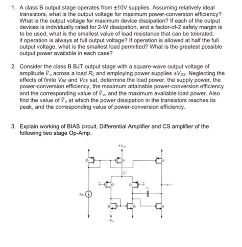 solved 1 a class b output stage operates from 10v
