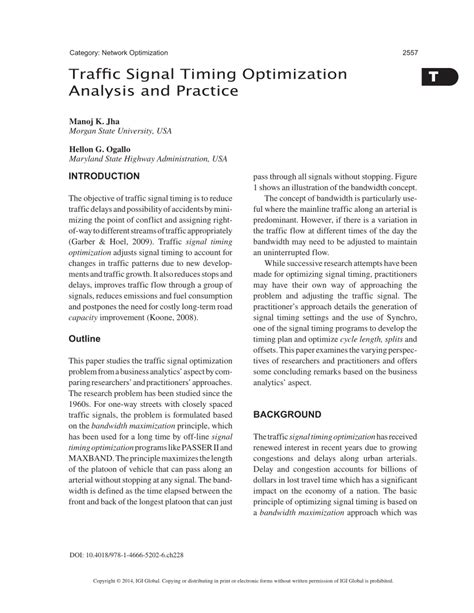 Pdf Traffic Signal Timing Optimization Analysis And Practice