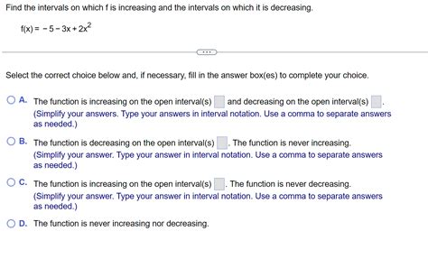 Solved Find The Intervals On Which F Is Increasing And The