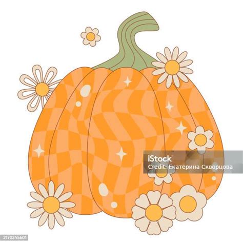 그루비 추수 감사절 할로윈 호박 행복한 추수 감사절 귀여운 복고풍 요소 추수 감사절 호박 와 꽃 벡터 일러스트 0명에 대한 스톡 벡터 아트 및 기타 이미지 Istock