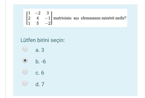 Solved What Is The Minor Of The A23 Element Of The Matrix
