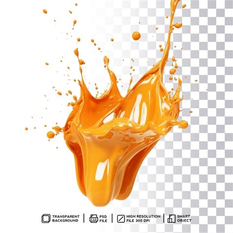 투명 배경 Psd에 반투명 주황색 액체 스플래시 프리미엄 Psd 파일