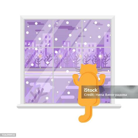 창에 고양이입니다 겨울 풍경과 창입니다 저녁 격리 된 이미지 0명에 대한 스톡 벡터 아트 및 기타 이미지 0명 가정 생활 겨울 Istock