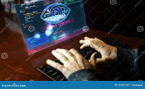 Hacker Typing Keyboard With Cyber Spying Symbol Hologram Screen Stock Video Video Of Concept