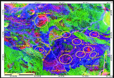False Color Composite Image Of Landsat Etm Decorrelation Stretching Of