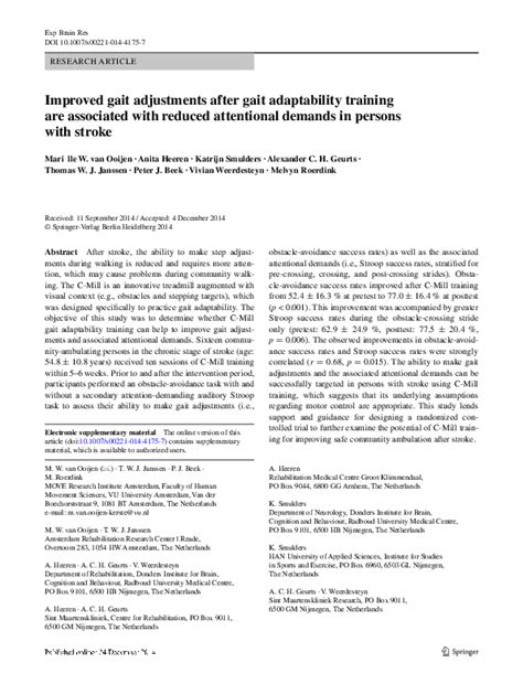 Pdf Improved Gait Adjustments After Gait Adaptability Training Are Associated With Reduced