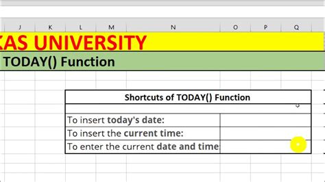 Learn Today Function In Excel Vikas University Excel Tutorial Youtube