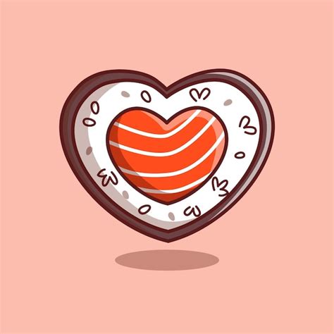 Premium Vector Cute Sushi With Love Shape Japanese Food Illustration Flat Outlined Design