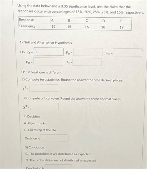 solved using the data below and a 0 05 significance level