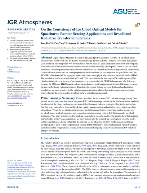 Pdf On The Consistency Of Ice Cloud Optical Models For Spaceborne Remote Sensing Applications