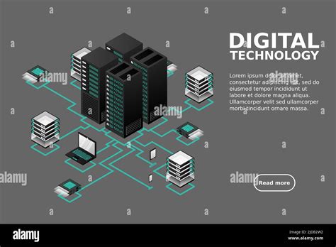 Concept Of Data Network Management Vector Isometric Map With Business Networking Servers