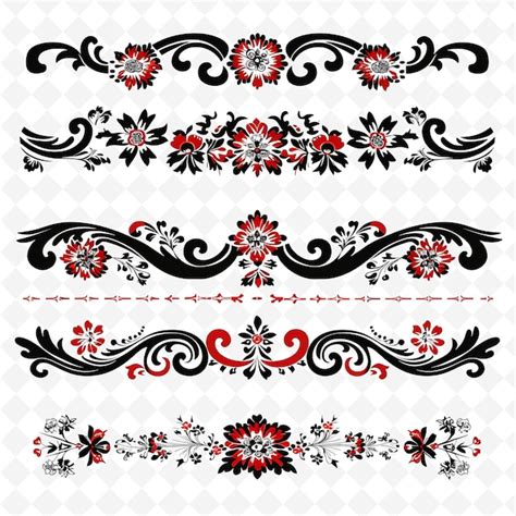 Norwegian Rosemaling Borderlines Design With Floral And Scro Png Unique Stylized Motifs Designs