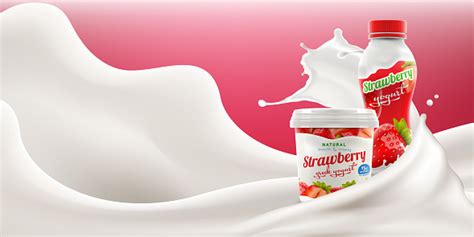 딸기 요구르트 광고 브랜드 항아리와 밝은 배경에 병 우유 스플래시 상업 제품 모의업 벡터 현실적인 그림 0명에 대한 스톡 벡터 아트 및 기타 이미지 Istock