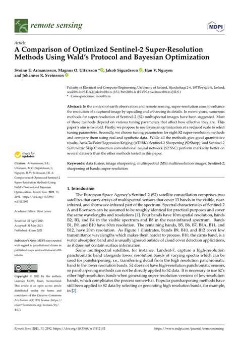 Pdf A Comparison Of Optimized Sentinel 2 Super Resolution Methods