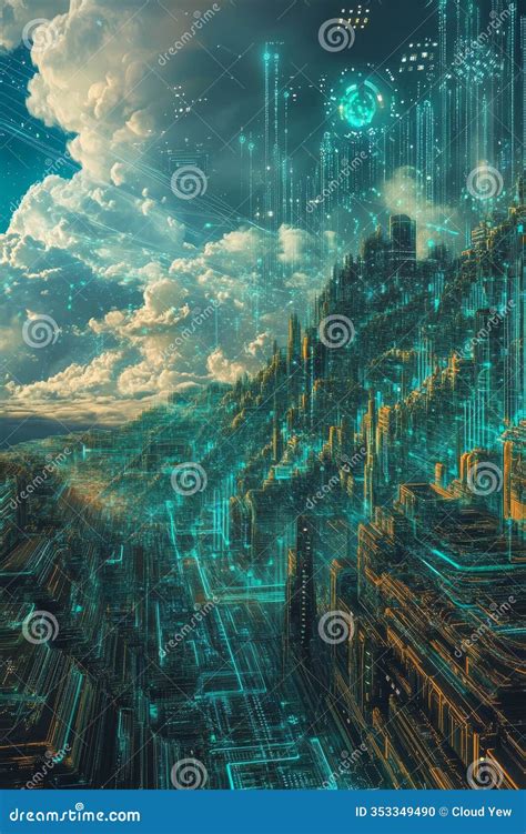 Surreal Big Data Network Illustration Featuring Dreamlike Elements Stock Illustration