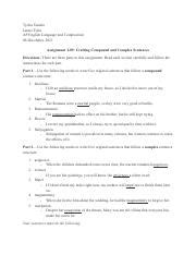 AP LANG Crafting Compound And Complex Sentences Pdf Tyoba Tasmin