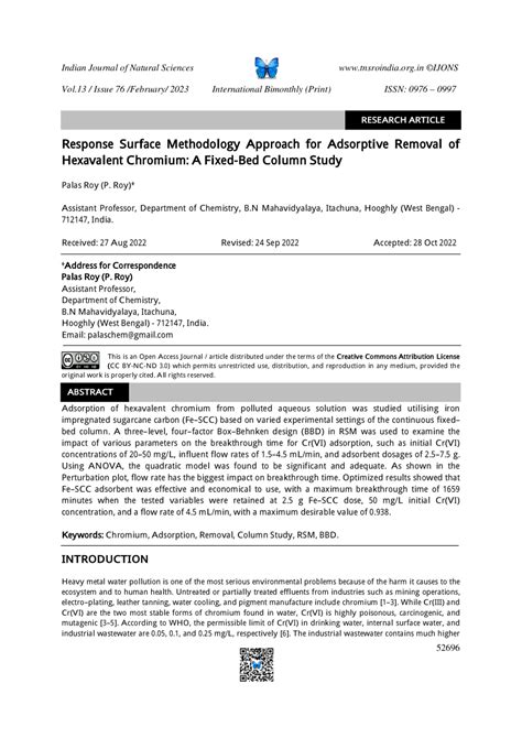 Pdf Response Surface Methodology Approach For Adsorptive Removal Of Hexavalent Chromium A