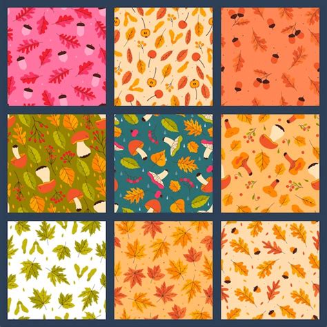 Premium Vector Set Of Seamless Patterns With Autumn Mushrooms Leaves