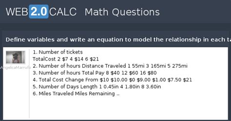 View Question Define Variables And Write An Equation To Model The