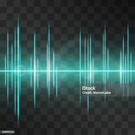 청록 진동 레이저 빛 효과 벡터 사운드 이퀄라이저 디지털 시각화 투명 한 배경에 빛나는 오로라 그림 반짝이는 조명의 빛나는 봉우리 음악은 죄를 지을 수 있습니다 레이저에