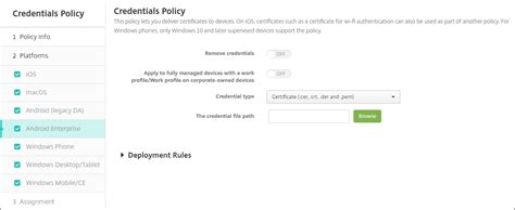 Credentials Device Policy Xenmobile Server