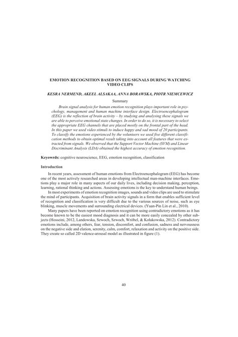 PDF Emotion Recognition Based On EEG Signals During Watching Video Clips