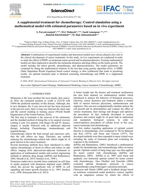 Pdf A Supplemental Treatment For Chemotherapy Control Simulation