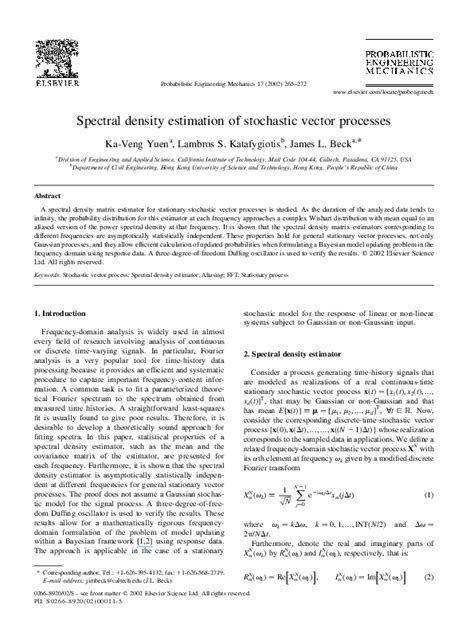 Pdf Spectral Density Estimation Of Stochastic Vector Processes
