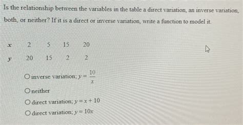 is the relationship between the variables in the table a direct