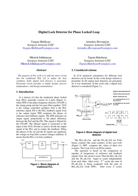 Pdf Digital Lock Detector For Pll
